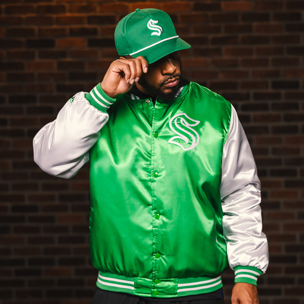 Seattle Kraken St. Patricks Day Green Satin Bomber Jacket – Seattle ...